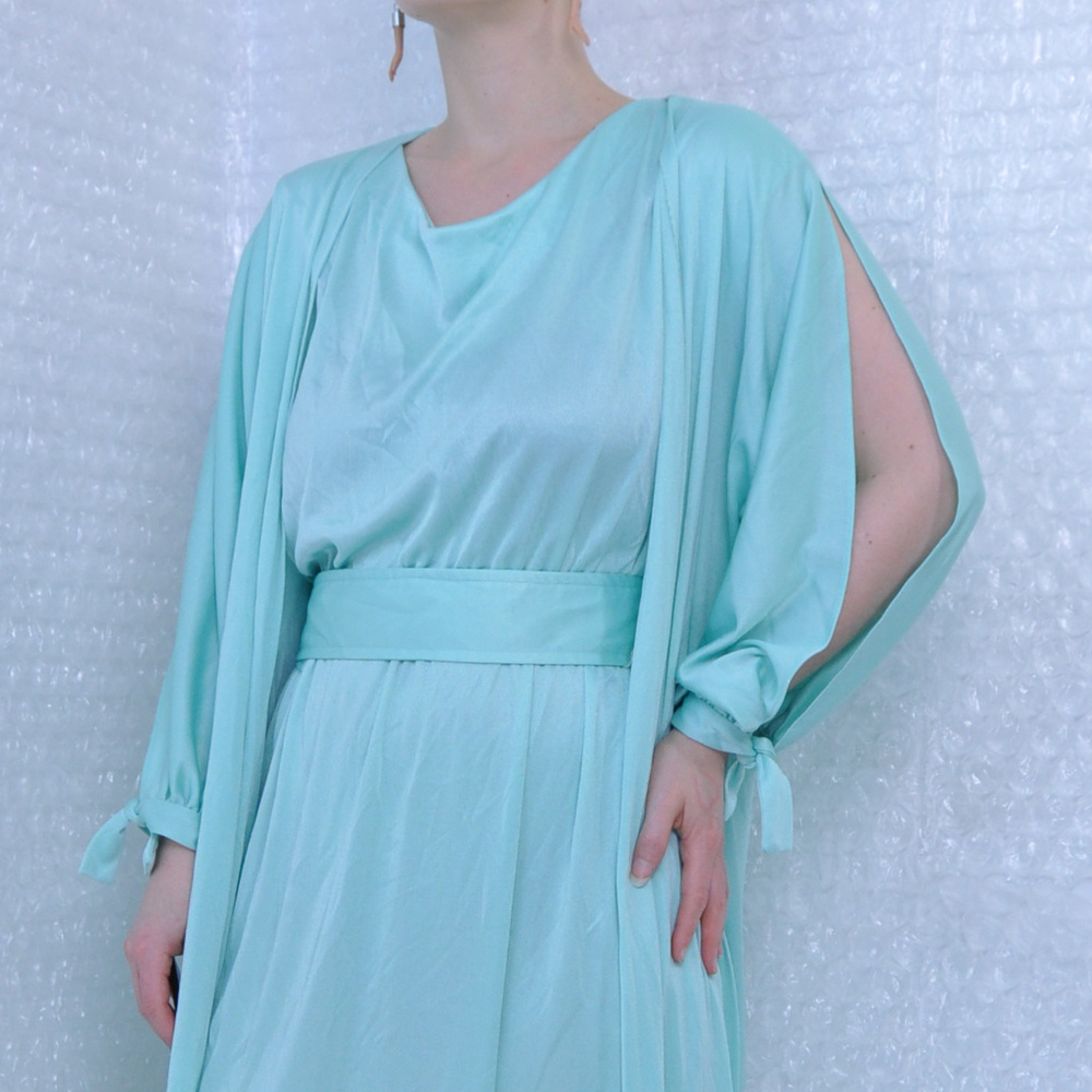 1970s Aqua Dress With Matching Belt & Robe - Gem